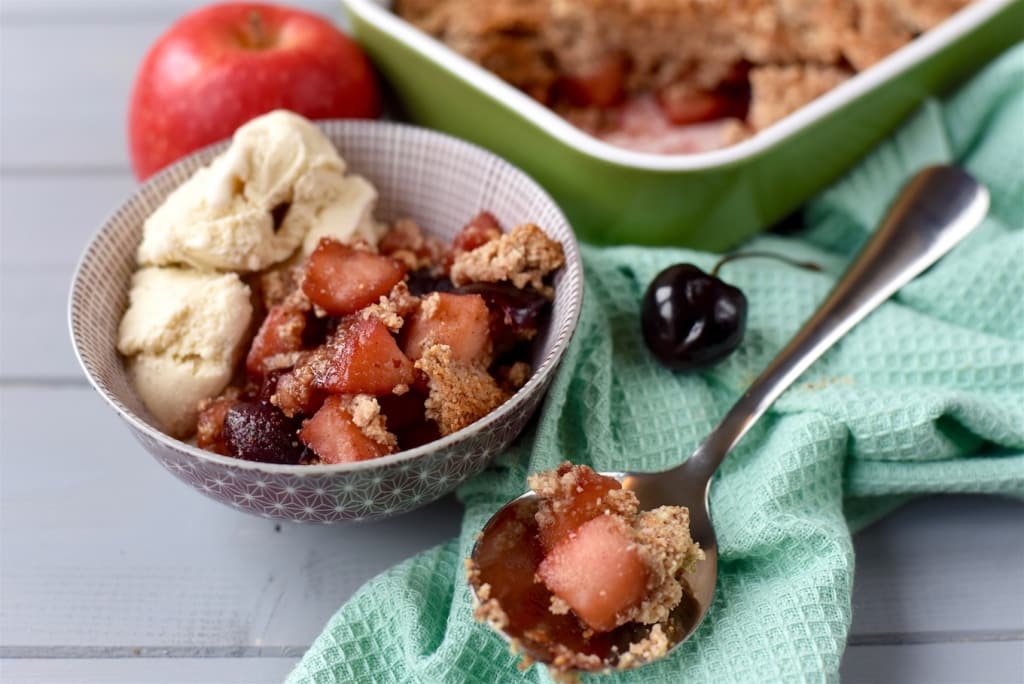 Apple and Cherry Crumble - Hungry Healthy Happy